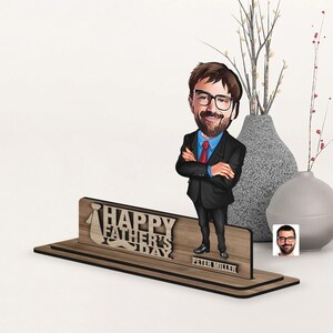 Personalized 3D Wooden Embossed Cartooned Dad Figurine Trinket, Custom ...