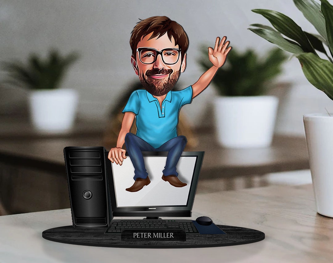 Personalized 3D Wooden Cartooned Computer Engineer Figurine Trinket ...