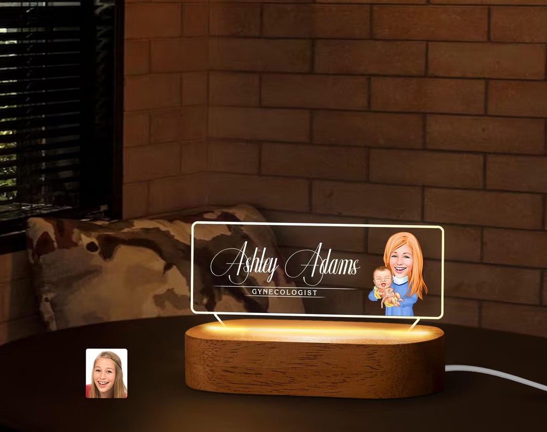 Personalized Cartoon LED Light Gynecologist Name Plate With Natural ...