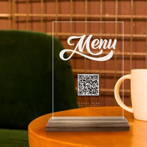 Custom Made QR Code Menu Sign, Custom Natural Wood and Acrylic Restaurant Sign, QR Code Sign for ...