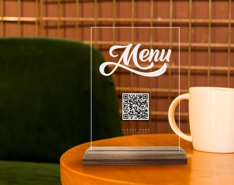 Custom Made QR Code Menu Sign Custom Natural Wood and Acrylic - Etsy
