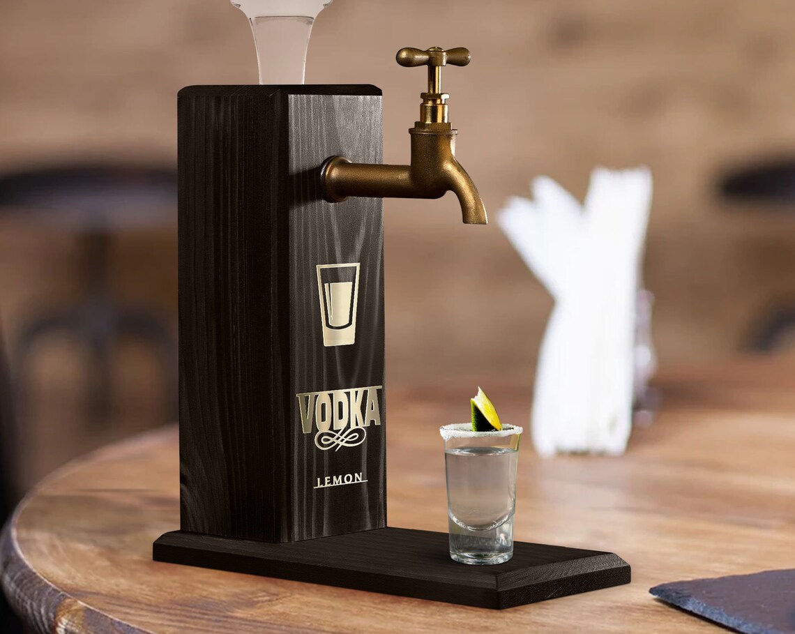 Natural Wood Gilded Mirror Vodka Dispenser, Alcoholic Drink Dispenser ...