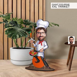 Personalized 3D Wooden Cartoon Chef Oversized Figurine Trinket, Custom ...