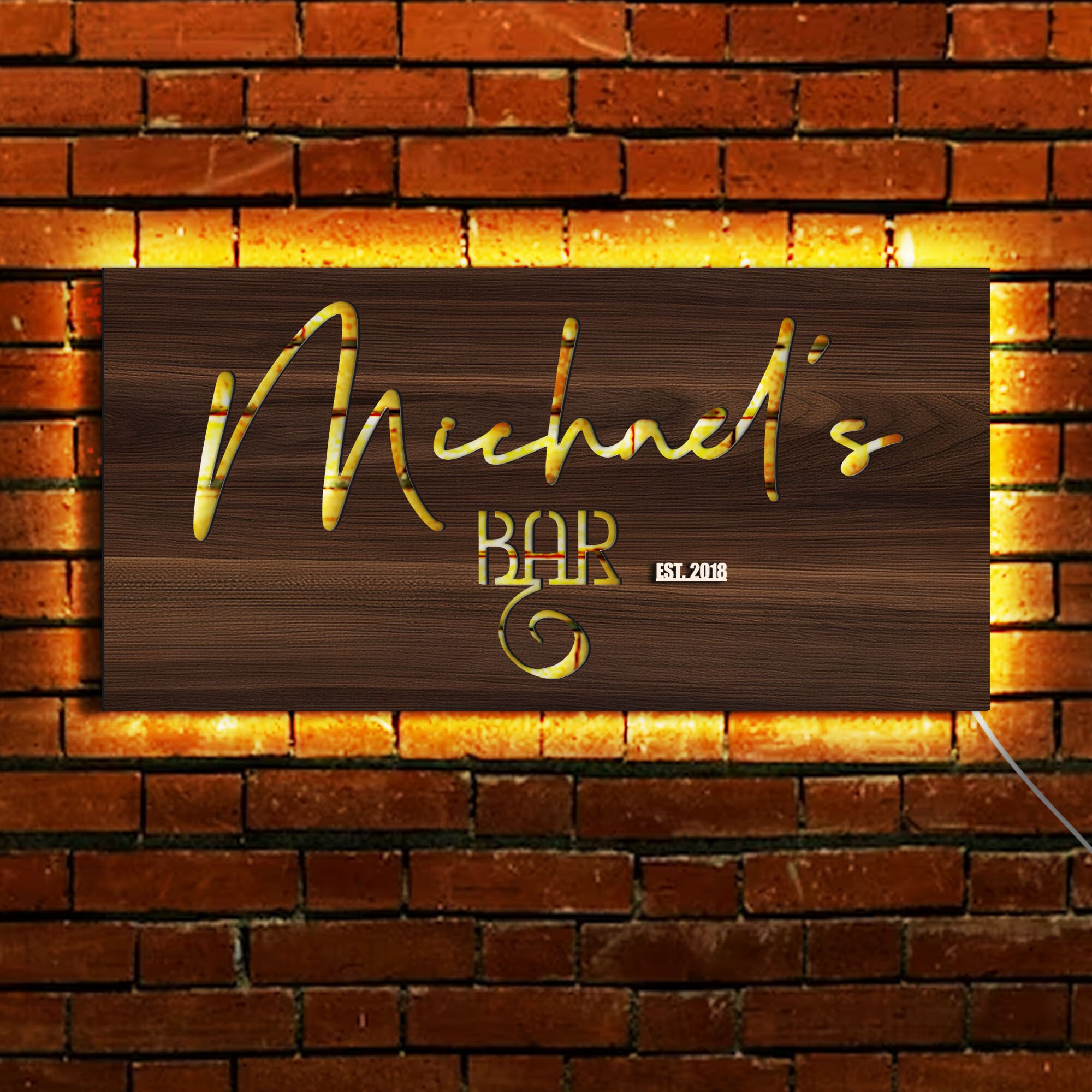 Personalized LED Light Wooden Bar Sign, Custom Embossed Wood Bar Sign ...