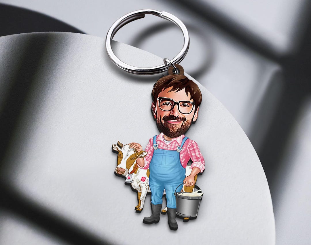 Keychain With Personalized Farmer Caricature, Gift for Him, Custom ...