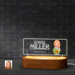 Personalized Cartoon LED Light Dietician Name Plate With Natural Wood ...