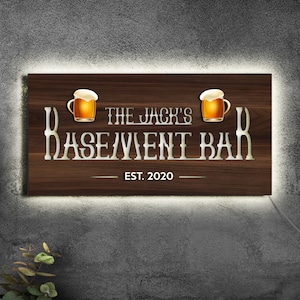 Personalized LED Light Wooden Bar Sign, Custom Embossed Wood Bar Sign ...