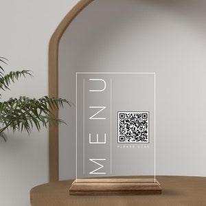 Custom Made QR Code Menu Sign, Custom Natural Wood and Acrylic ...