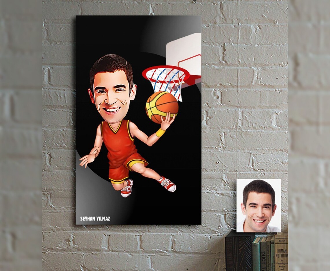 Personalized Cartoon Basketball Player 3d Wood Print Wall - Etsy