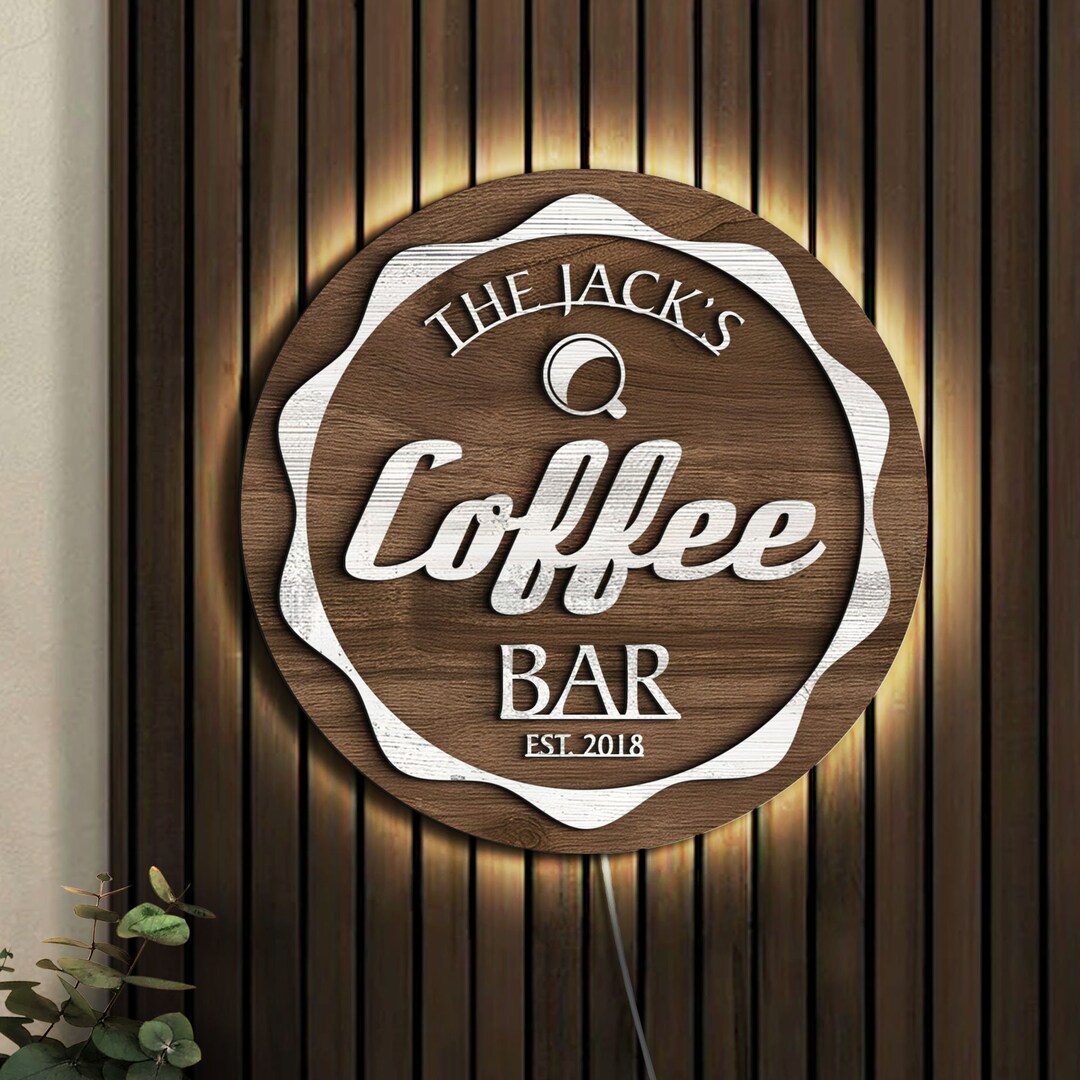 Personalized LED Light Wooden Coffee Bar Sign Custom Embossed - Etsy