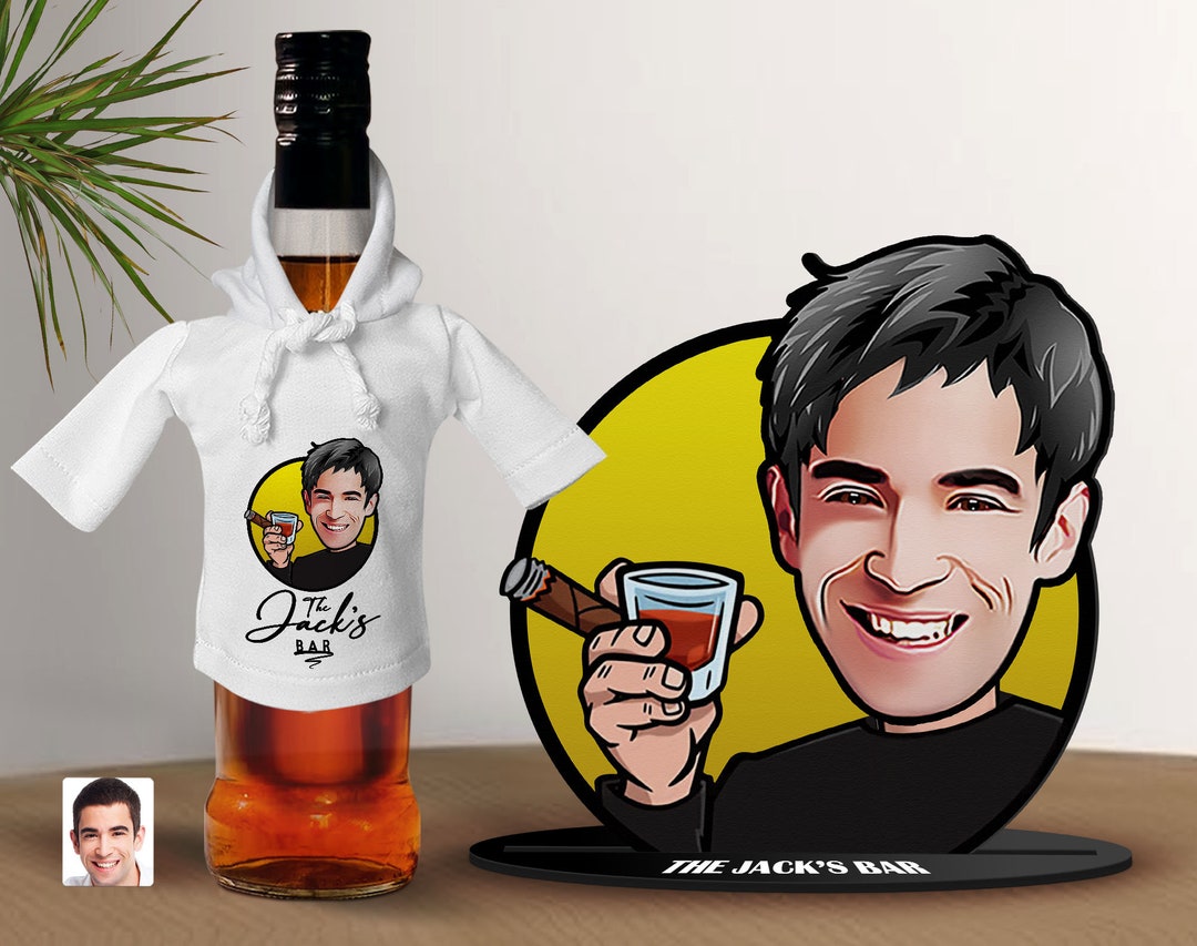 Personalized Cartoon Alcoholic Drink Bottle T-shirt and Wooden Trinket ...