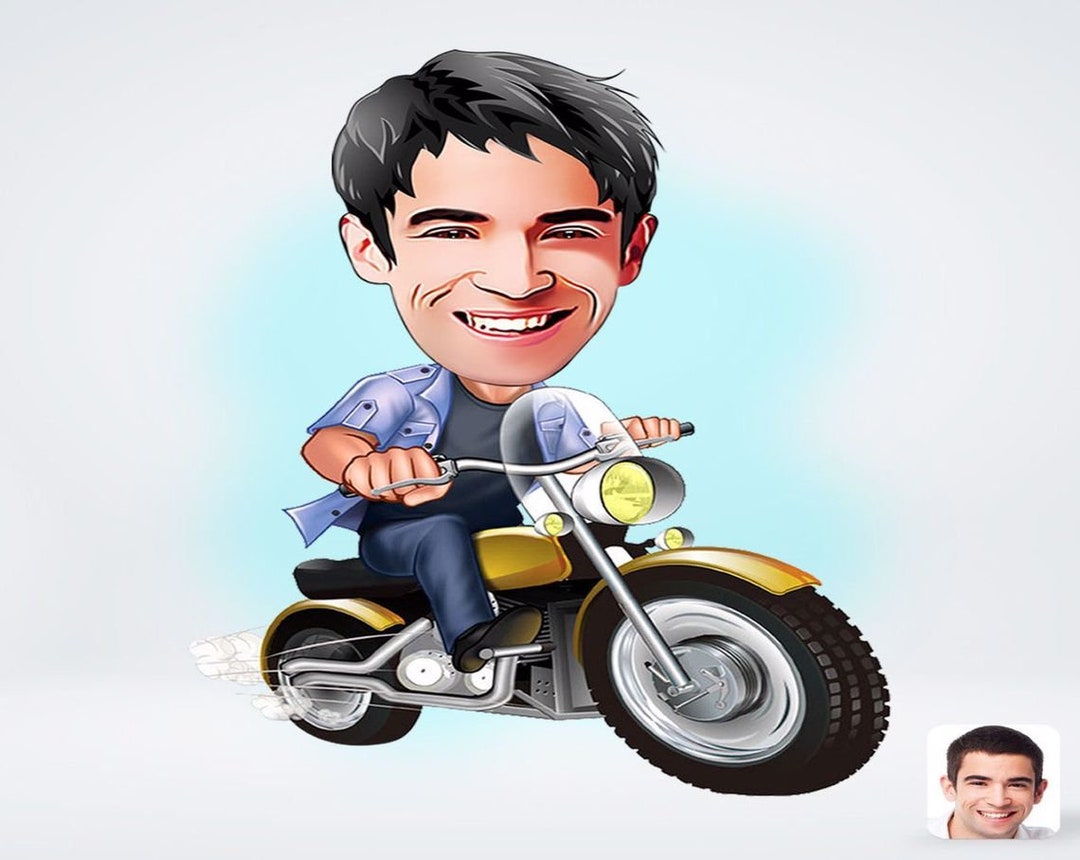 Personalized Male Biker Drawing / Male Biker Cartoon Drawing / Male ...