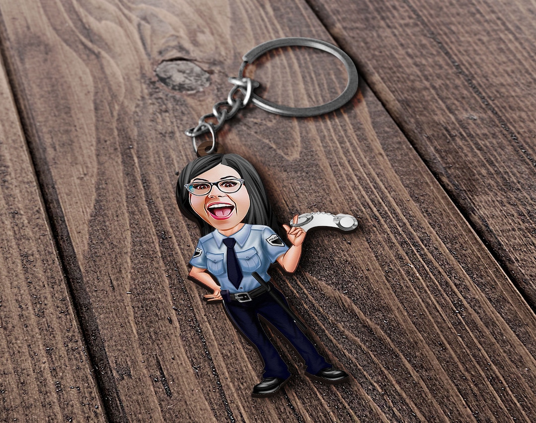 Keychain With Personalized Police Officer Caricature, Gift for Her ...