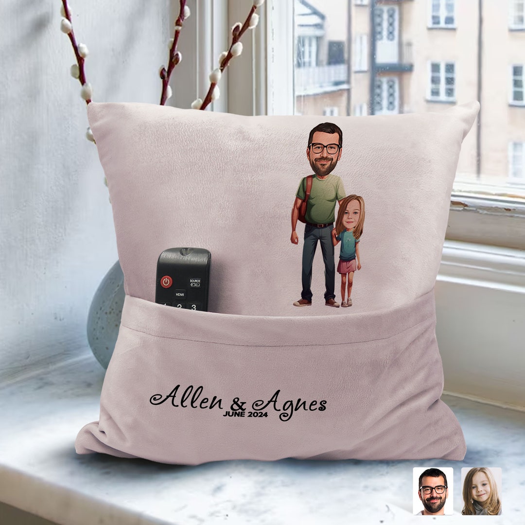 Personalized Dad and Daughter Cartoon Pillow With Pockets, Family Gift ...