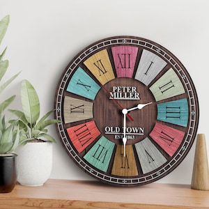 Personalized Big 3D Wooden Wall Clock, Oversized Clock, Custom Large Wall Clock, Old Town Wall ...