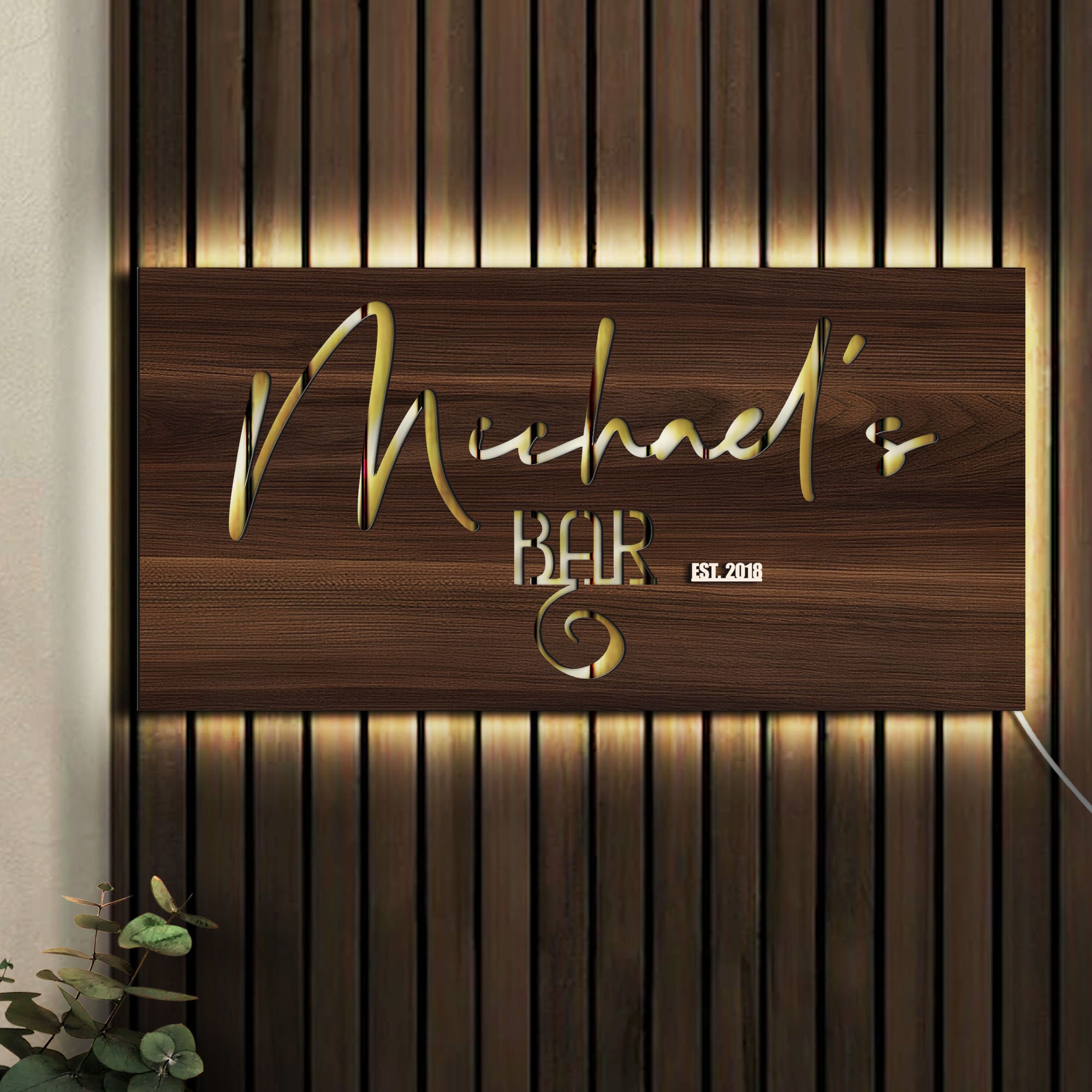 Personalized LED Light Wooden Bar Sign, Custom Embossed Wood Bar Sign ...