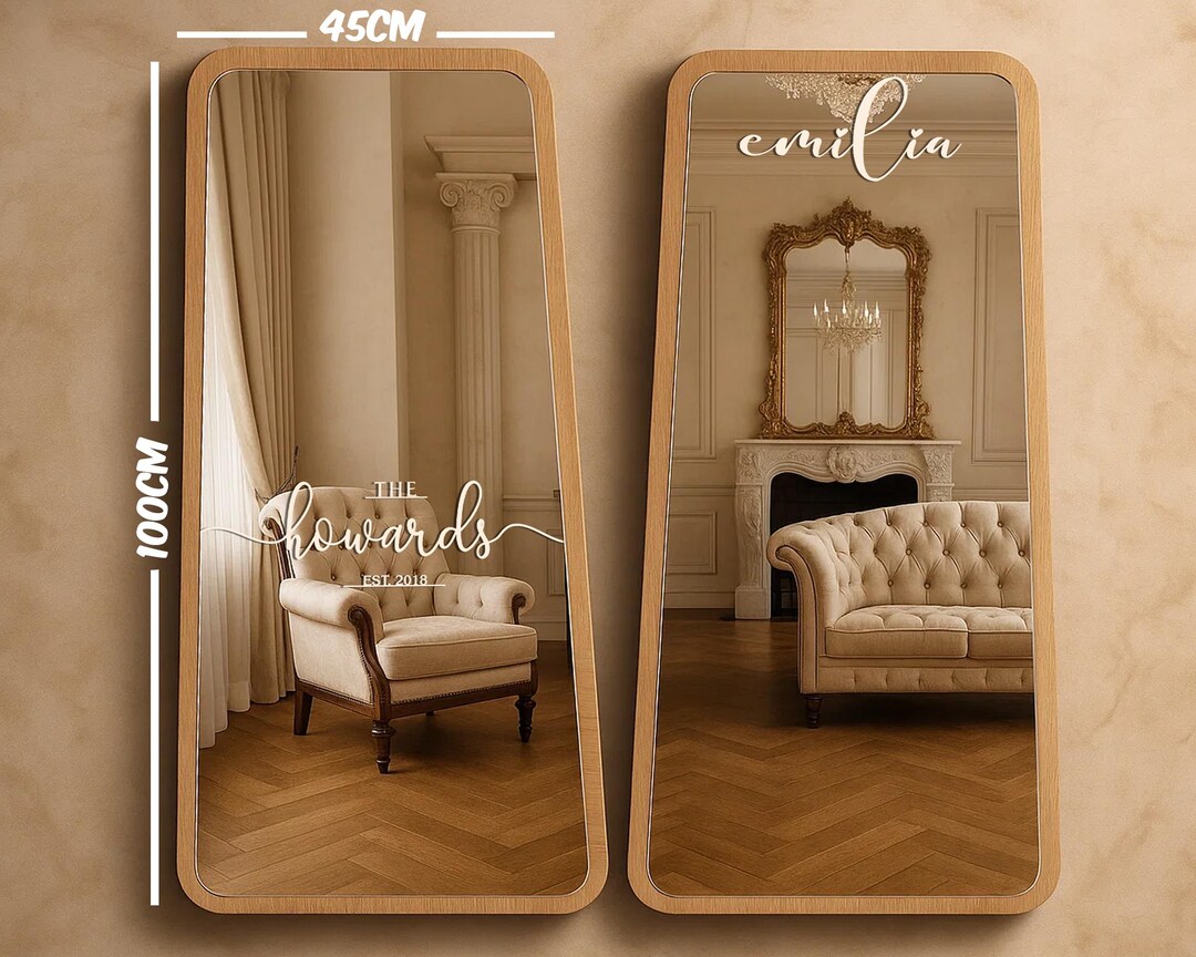 Set of 2 Personalized Decorative Mirrors – Custom Text Wooden Wall ...