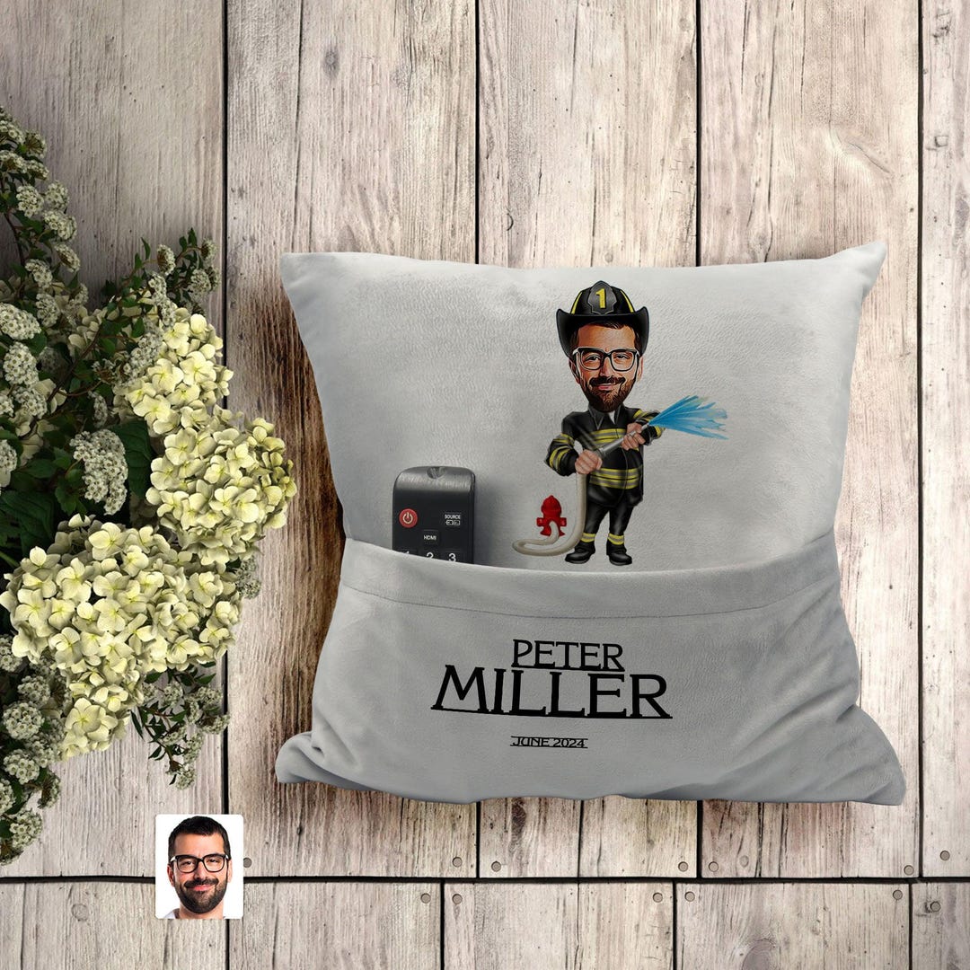Personalized Fireman Cartoon Pillow With Pockets, Custom Caricature ...
