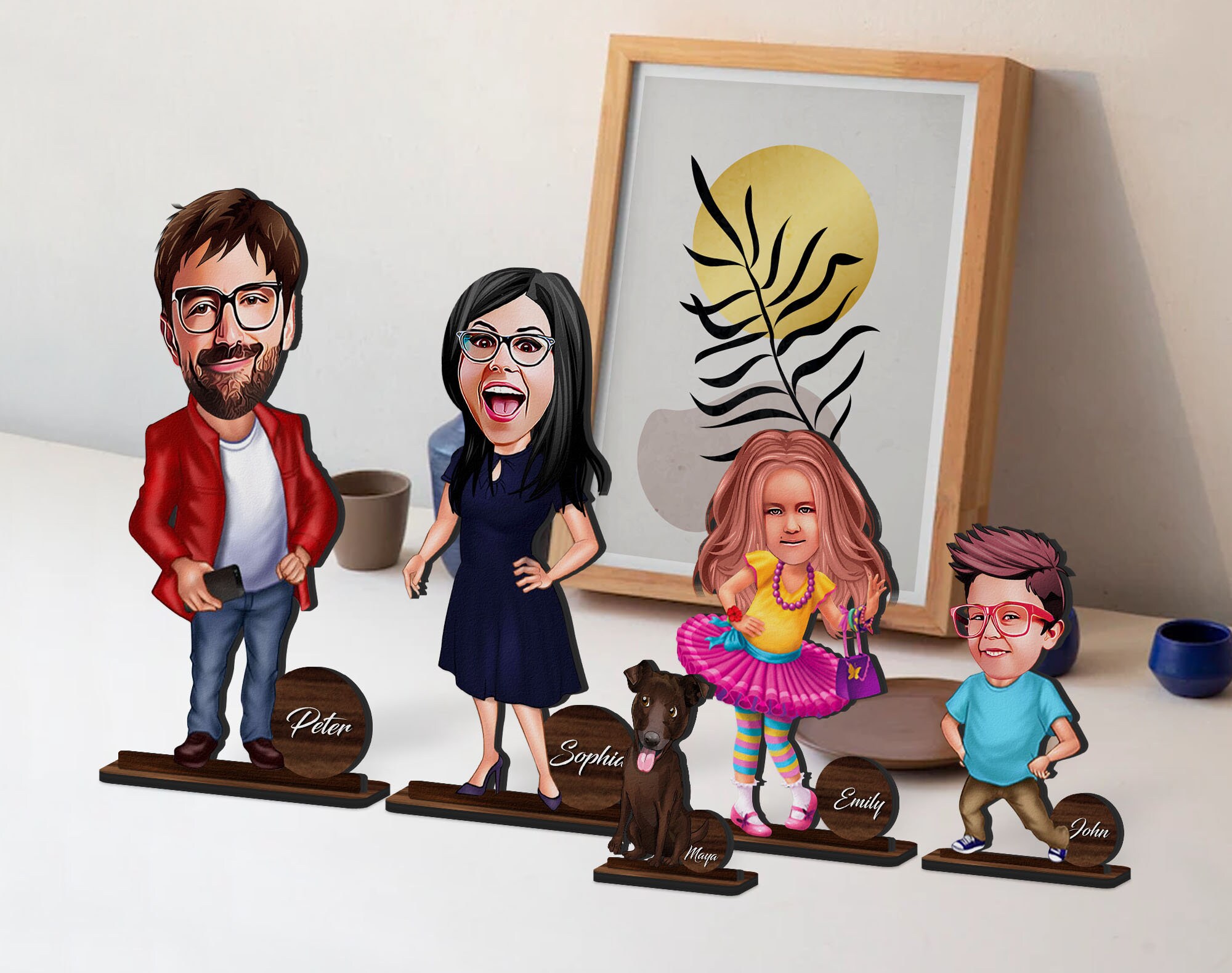 Personalized Wooden Cartoon Family Trinket Set Wooden Family - Etsy