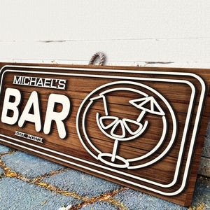 Custom Natural Wood Bar Sign, Personalized Pub Sign, Whiskey Bar Sign ...