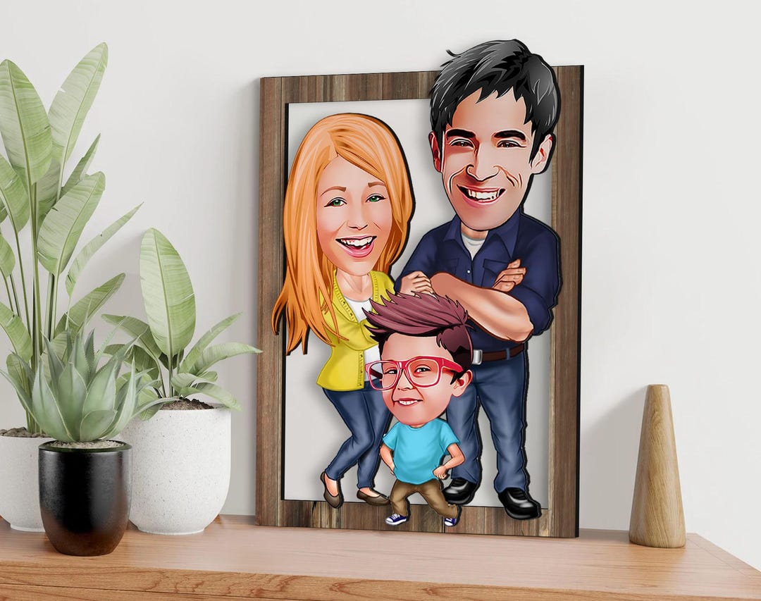 Custom Family Portrait, Caricature Personalized 3d Caricature Wooden ...