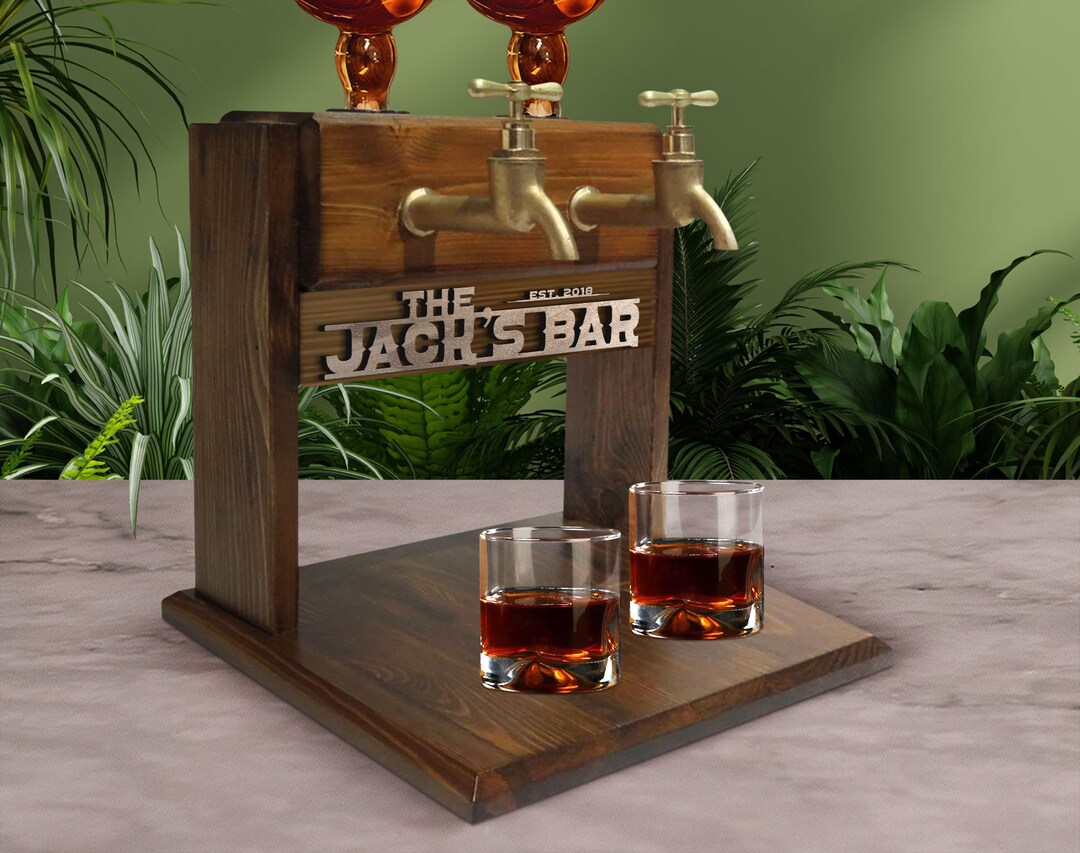 Personalized Embossed Named Wooden Double Faucet Whiskey Dispenser, Bar ...