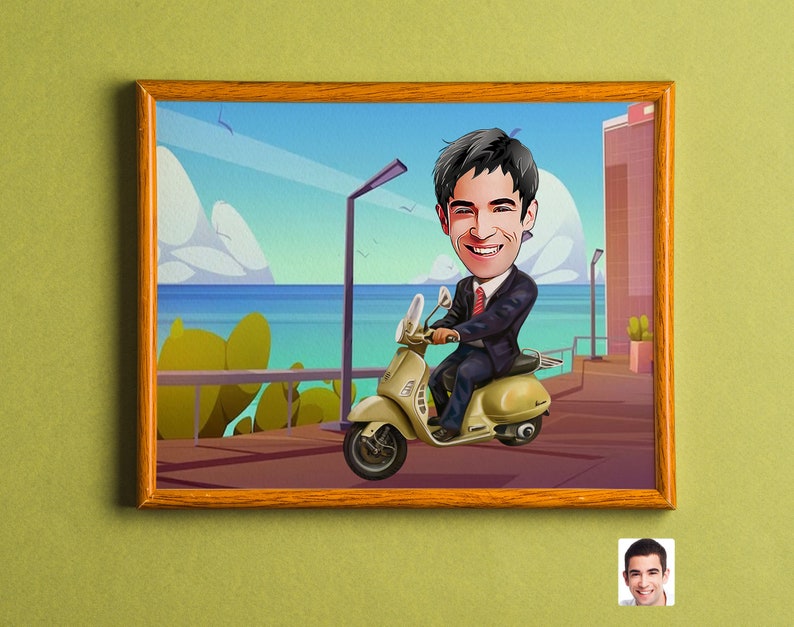 Personalized Cartoon Guy on Motorcycle Drawing Custom Cartoon - Etsy