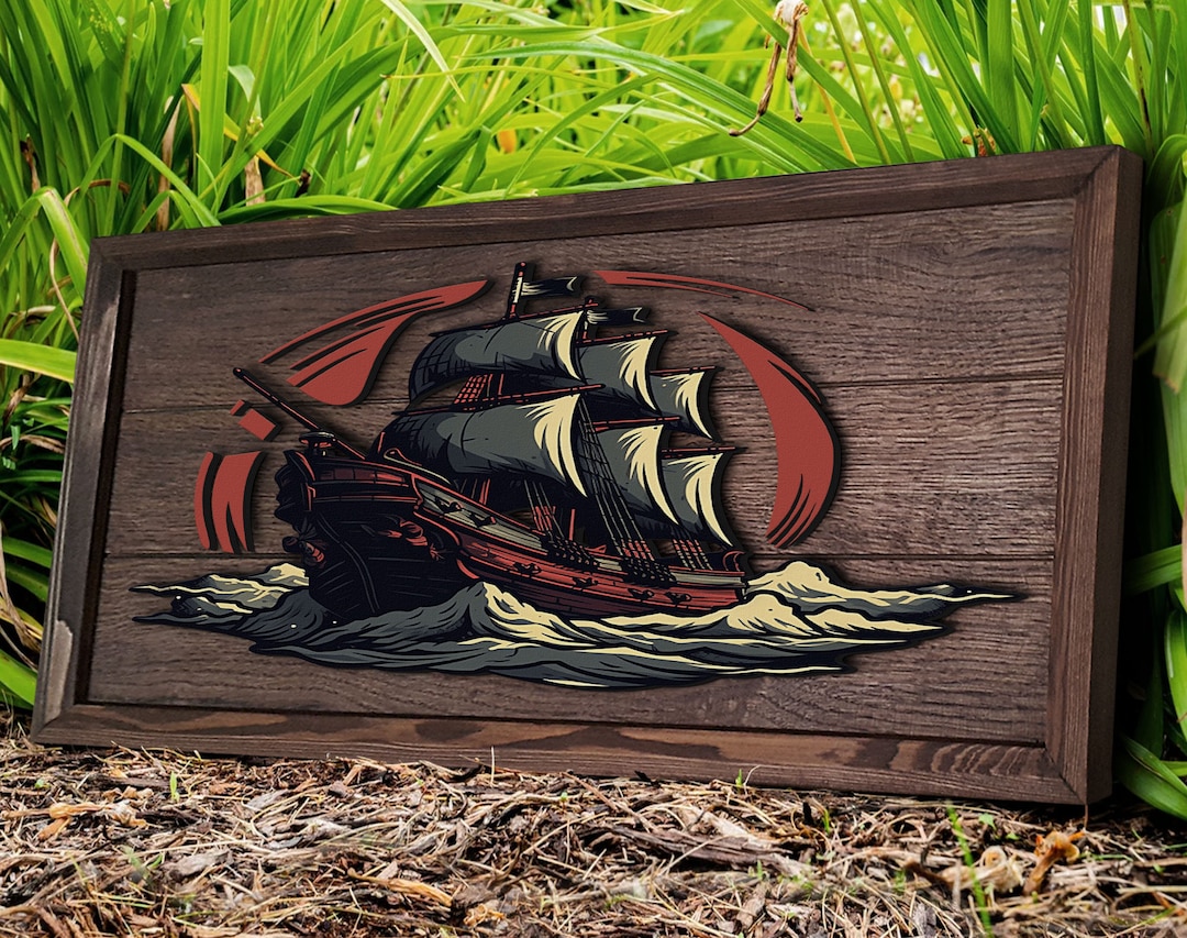 Handmade 3D Oak Tree Pirate Ship / Sailboat Wood Painting, Custom Wood ...