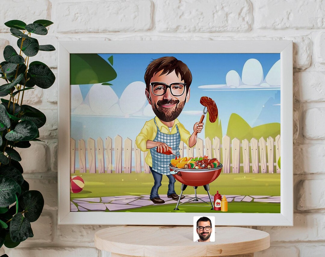 Personalized Barbecue Party Caricature Drawing, Cartoon From Photo ...