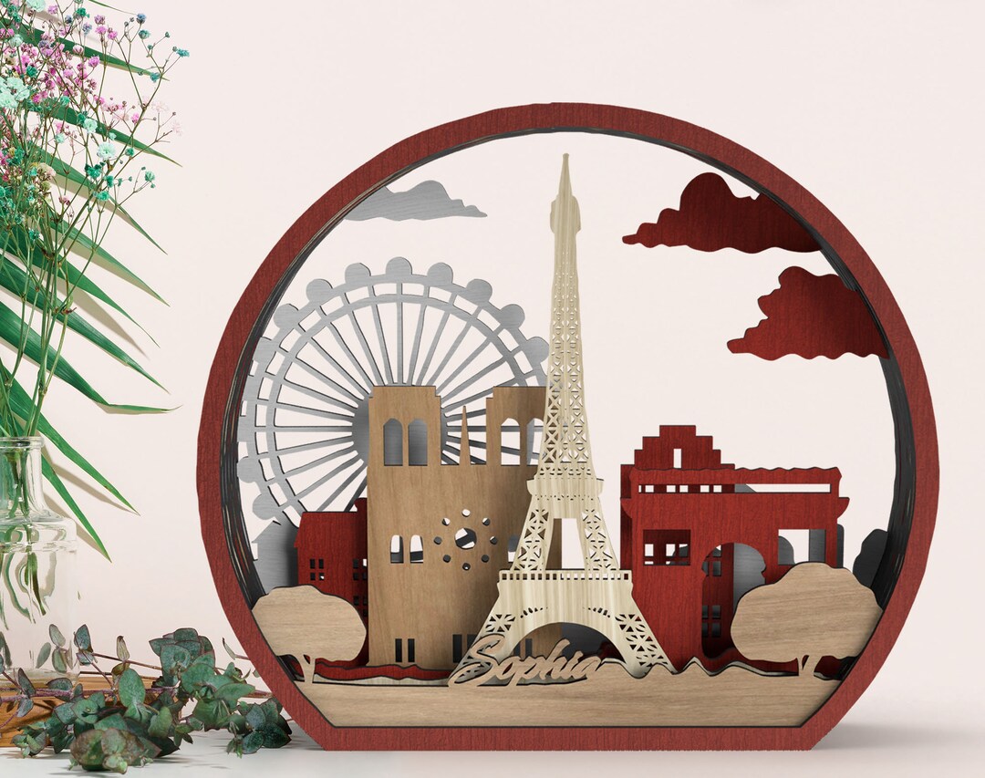 Handcrafted 12 Layered 3D Paris City Wooden Decoretive Wall and Desktop ...