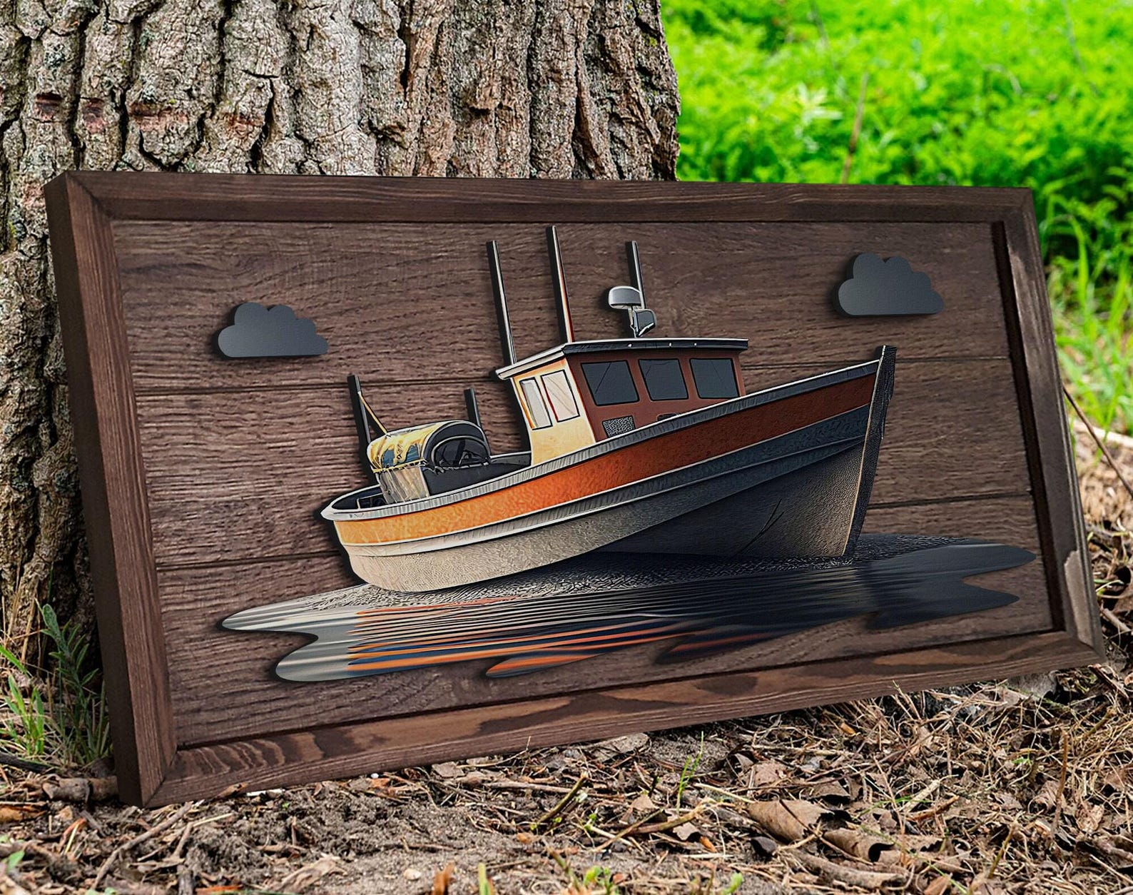 Handmade Oak Tree Sailboat / Fishing Boat Wood Painting, Custom Wood ...