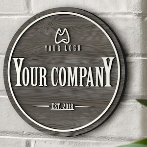 Personalized Wooden Logo Sign, Wooden Round Sign, Custom Wood Office ...