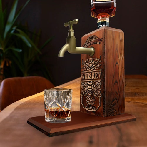 Personalized Embossed Named Wooden Whiskey Dispenser Bar - Etsy