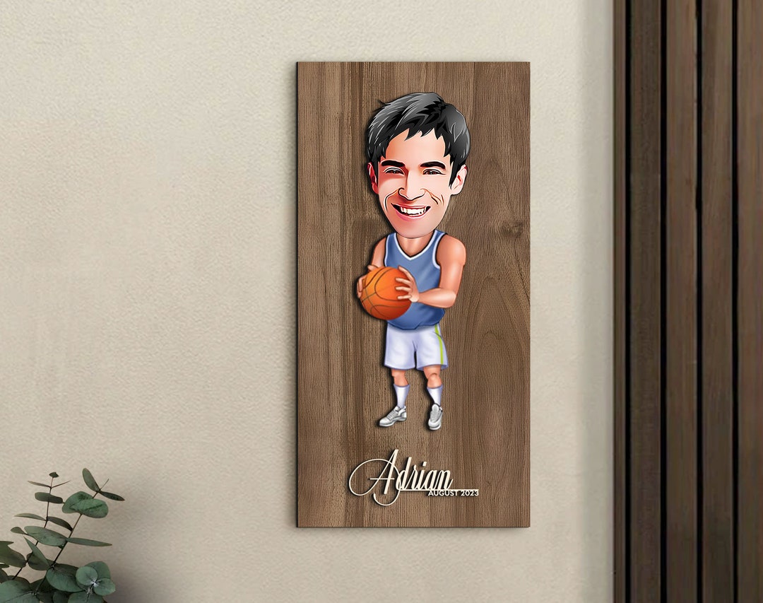 Personalized 3D Wooden Cartoon Basketball Player Sign Custom - Etsy