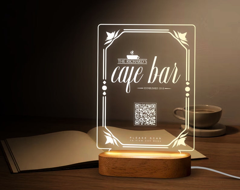 Custom LED Qr Code Menu Sign LED Decor With Natural Wood - Etsy