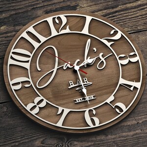 Personalized Bar Clock Sign, 3D Wooden Wall Clock, Custom Wood Sign ...