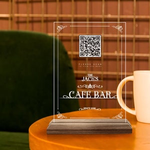 Custom Made QR Code Menu Sign, Custom Natural Wood and Acrylic Bar and ...