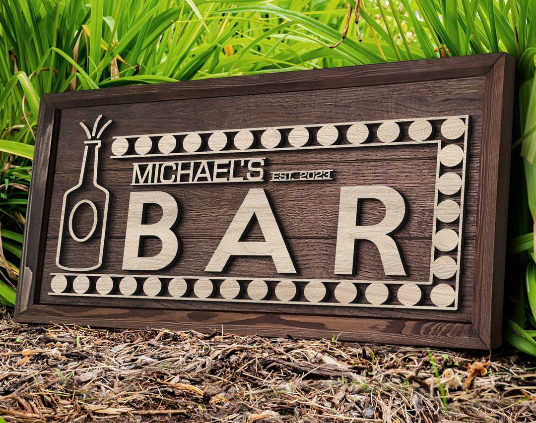 Personalized Handmade Oak Tree Bar Sign, Custom Wood Bar Sign, Bar and ...