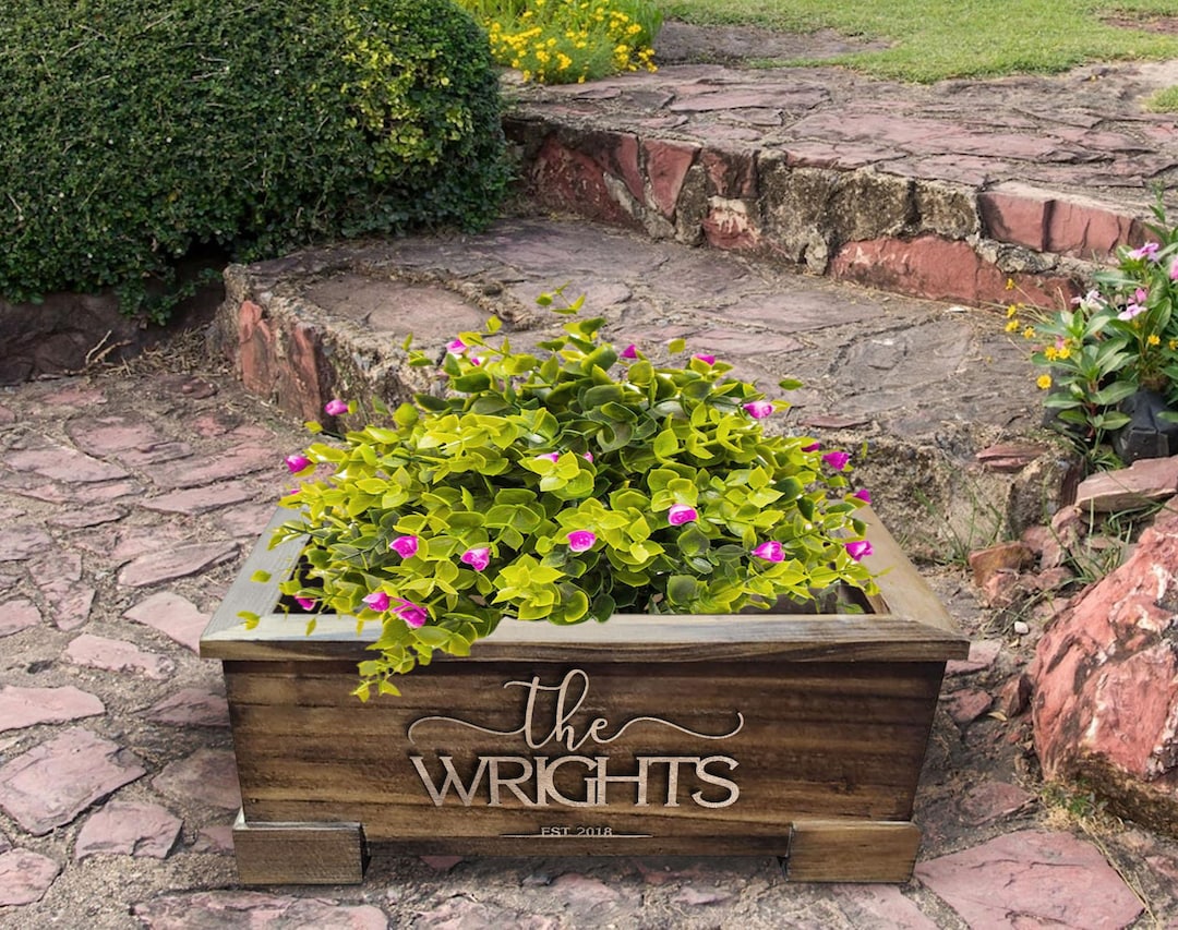 Personalized Wooden Embossed Family Named Flower Pot, Custom Wood ...