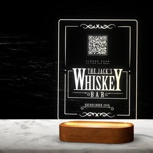 Custom LED Qr Code Menu Sign, LED Decor With Natural Wood Base ...