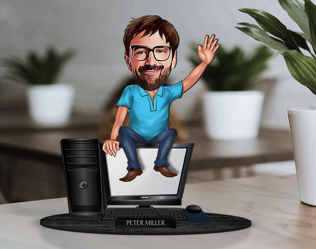 Personalized 3D Wooden Cartooned Computer Engineer Figurine Trinket ...