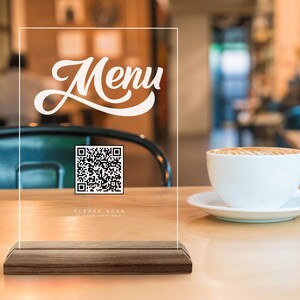 Custom Made QR Code Menu Sign, Custom Natural Wood and Acrylic Restaurant Sign, QR Code Sign for ...