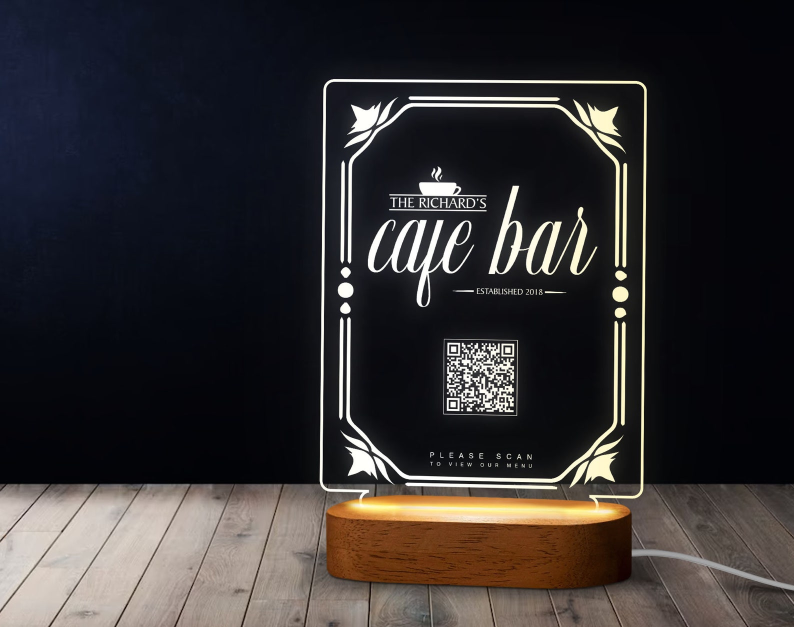 Custom LED Qr Code Menu Sign LED Decor With Natural Wood - Etsy