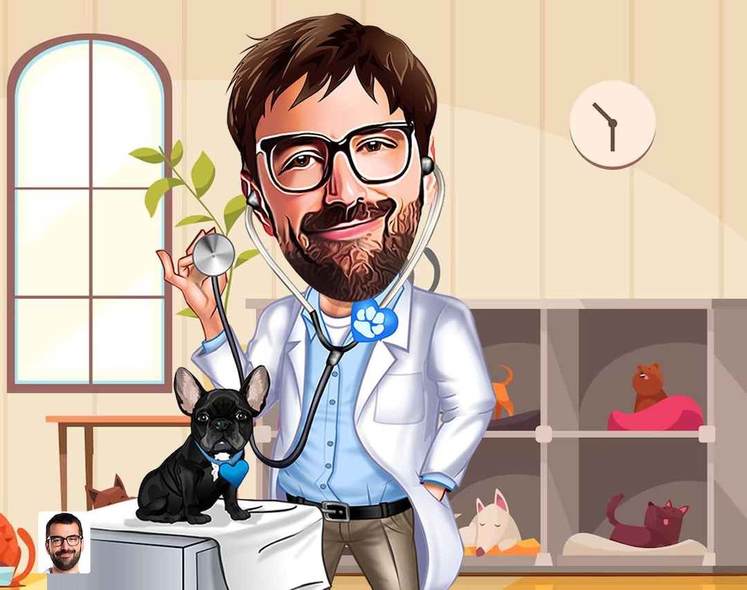 Personalized Veterinarian Caricature Drawing, Custom Vet Cartoon ...