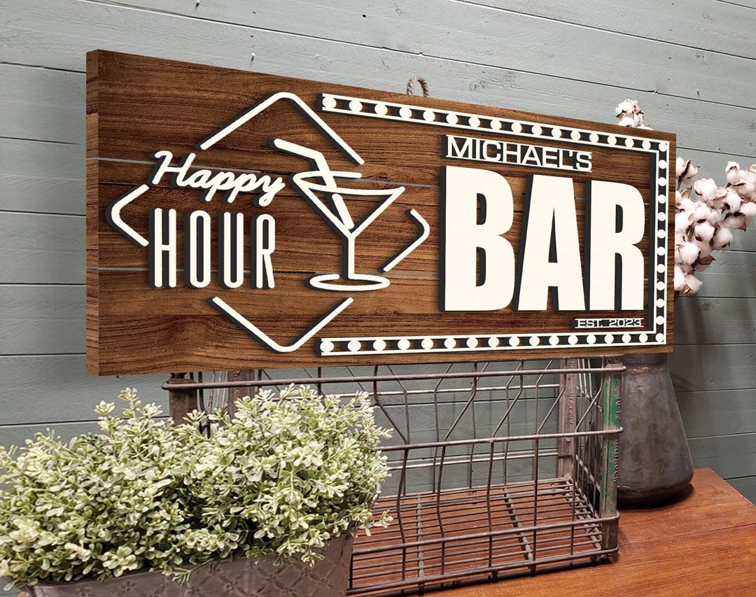 Custom Natural Wood Bar Sign, Personalized Pub Sign, Whiskey Bar Sign ...