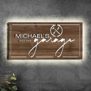 Personalized LED Light Wooden Garage Sign, Custom Embossed Wood Sign ...