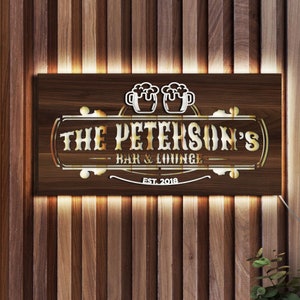 Personalized LED Light Wooden Bar Sign, Custom Embossed Wood Bar Sign ...