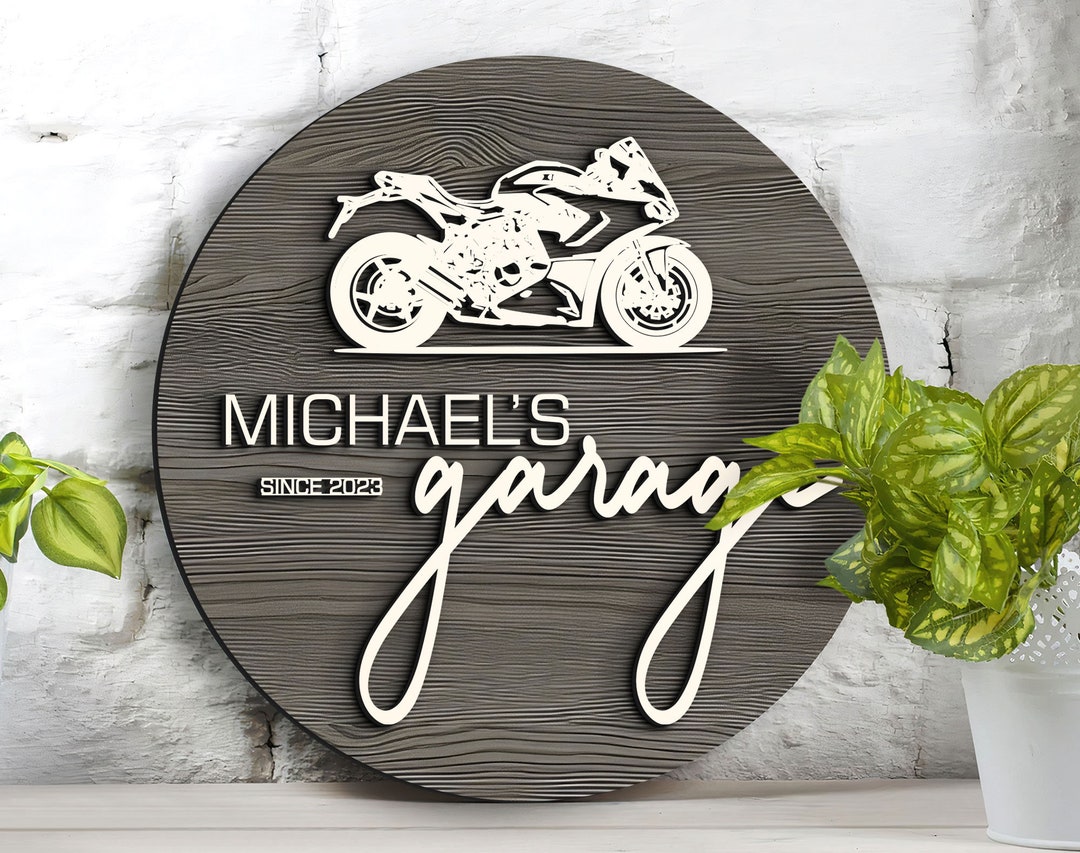Personalized Name Garage Sign, Housewarming Gift, Custom Motorcyclist ...