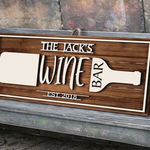 Custom Natural Wood Bar Sign, Personalized Pub Sign, Wine Bar Sign, Bar ...