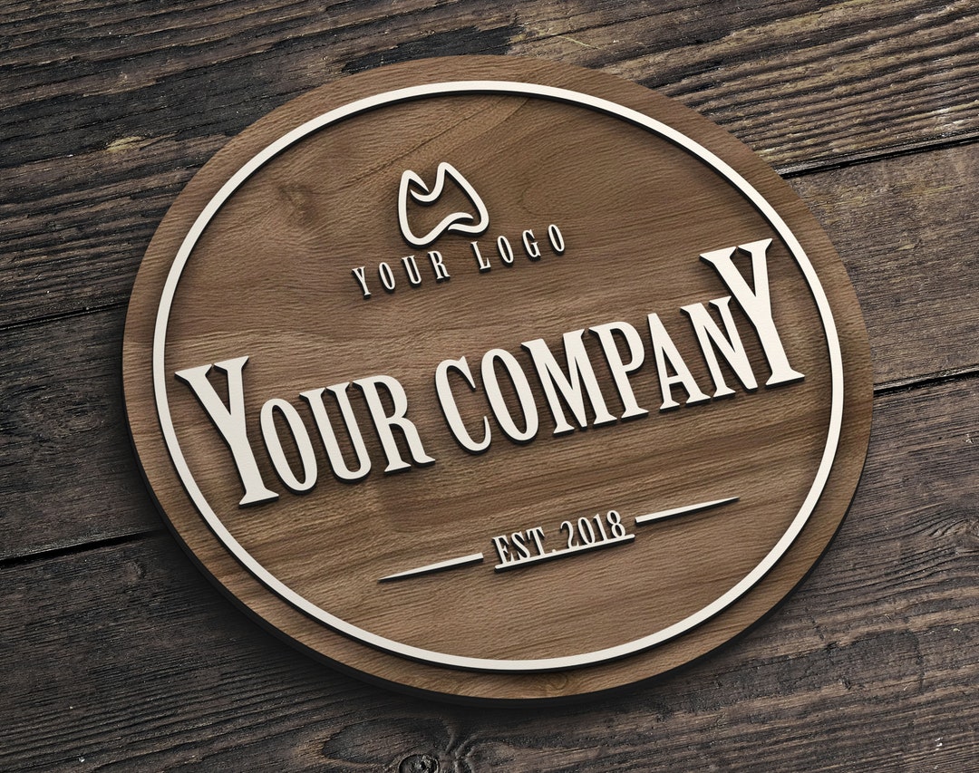 Personalized Wooden Logo Sign, Wooden Round Sign, Custom Wood Office ...